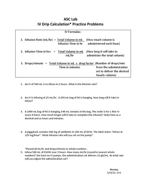 Iv Drip Calculation Practice Problems Pdf Intravenous Therapy Human Resource Management