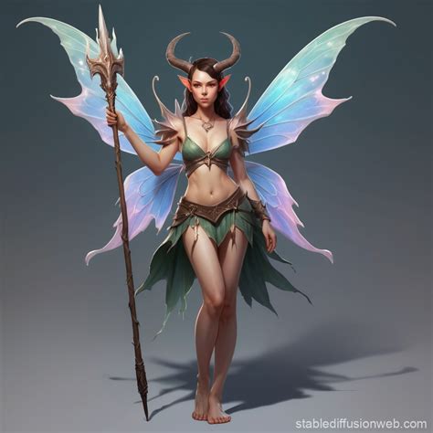 Young Female Dnd Character With Horns And Fairy Wings Stable