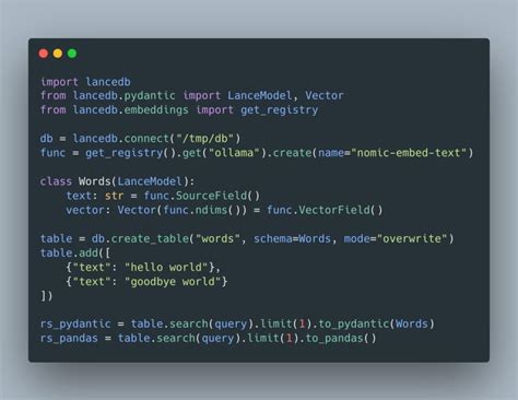 Lancedbs Embedding Api With Pydantic Lancedb Posted On The Topic