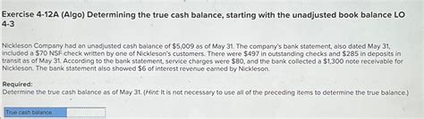 solved exercise 4 12a algo ﻿determining the true cash