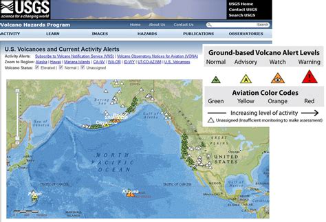 13 U S Volcanoes And Current Activity Alerts Maps Volcanoes And