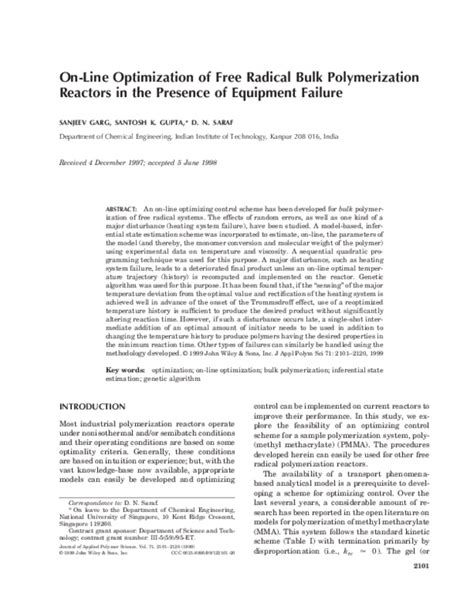 Pdf On Line Optimization Of Free Radical Bulk Polymerization Reactors In The Presence Of