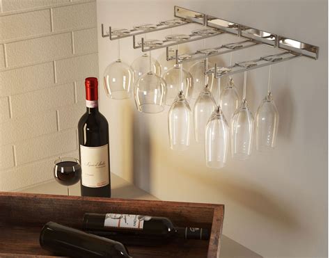 Wallniture Stemware Wine Glass Rack Holder Wall Mount Or Under Cabinet Chrome Set Of 2 Wine