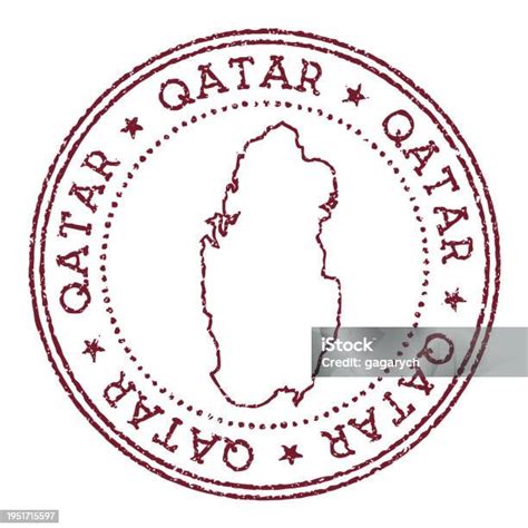 카타르 라운드 고무 스탬프 와 나라 지도 원형 텍스트와 별 벡터 일러스트 레이 션 빈티지 빨간 여권 스탬프 Us