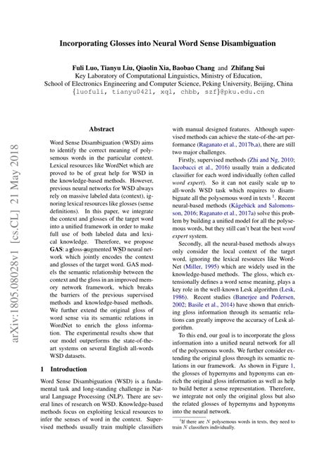 Pdf Incorporating Glosses Into Neural Word Sense Disambiguation