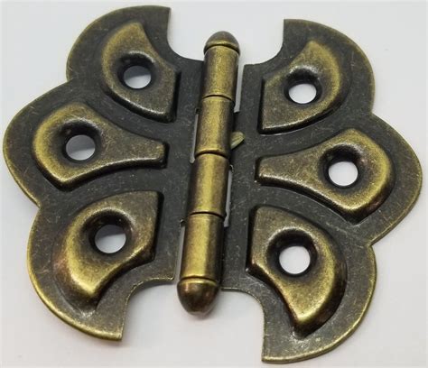Antique Brass Plated Butterfly Hinge Steel Shell Design Vintage Antique Old Box Restore Small
