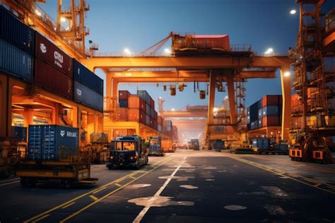 Premium AI Image Container Terminal With Cranes In Action Generative AI
