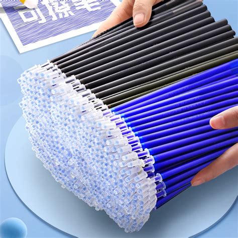 지울 수 있는 젤 펜 리필 막대 세트 100 개 지울 수 있는 펜 세척 가능한 손잡이 05mm 블루 블랙 잉크 사무실