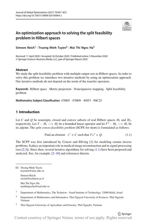 An Optimization Approach To Solving The Split Feasibility Problem In