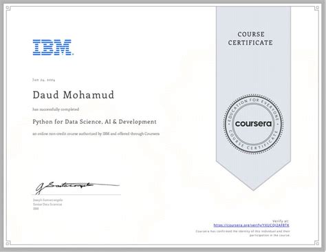 I Have Completed The Python For Data Science Ai And Development Daud Mohamed Mohamud