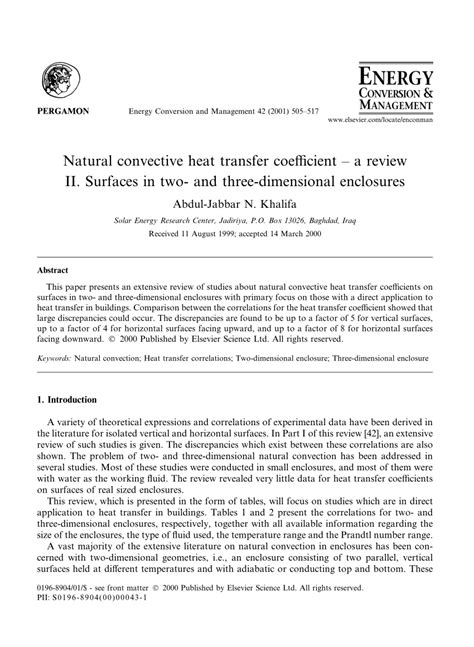Pdf Natural Convective Heat Transfer Coefficient A Review Ii Surfaces In Two And Three