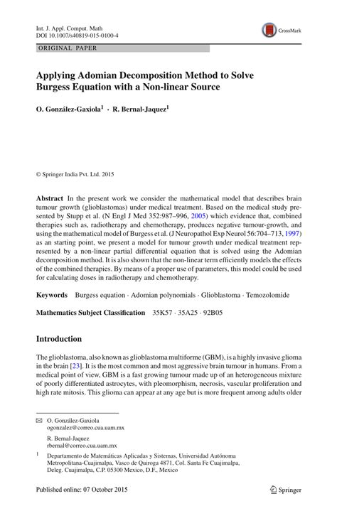 Pdf Applying Adomian Decomposition Method To Solve Burgess Equation With A Non Linear Source