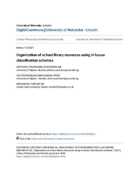 Pdf Organization Of School Library Resources Using In House Classification Schemes