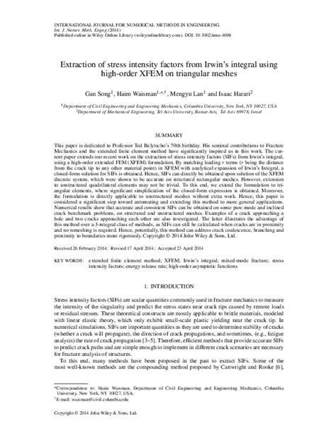 Pdf Extraction Of Stress Intensity Factors From Irwins Integral Using High Order Xfem On