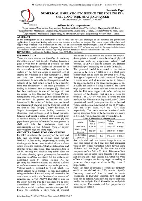 pdf numerical simulation to reduce the fouling in a shell and tube