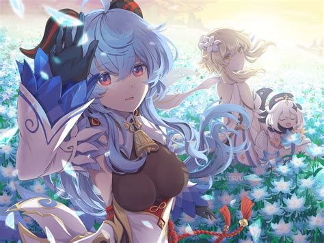 Ganyu Lumine And Paimon Genshin Impact Drawn By Natsuya Kuttuki Danbooru