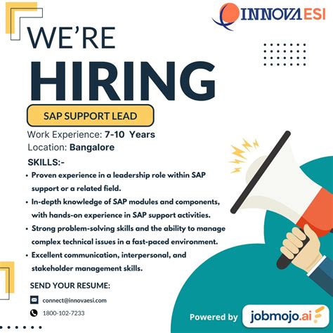 Innova Esi On Linkedin Sapsupport Leadrole Bangalorejobs