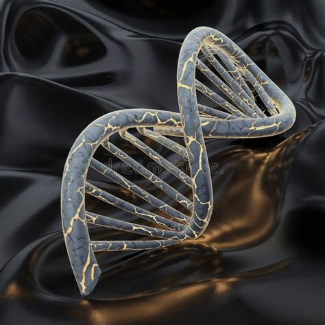 Stylized Dna Double Helix With Marbled Texture On Black Background