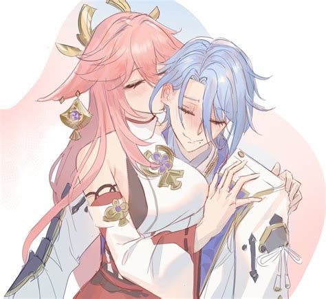 Yae Miko And Kamisato Ayato Genshin Impact Drawn By Gnarlypzofbread Danbooru