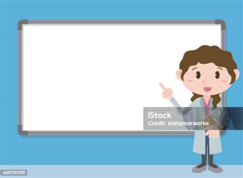 화이트 보드 의사나 교수 착용 백색 외 투 벡터 일러스트 레이 션을 가리키는 문자 가리키기에 대한 스톡 벡터 아트 및 기타 이미지 가리키기 건강 진단 건강관리와 의술