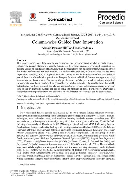 Pdf Column Wise Guided Data Imputation