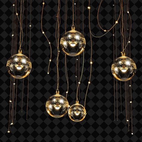 Decorative String Gold Plated Strands And Crystal Orbs Neon Reflections Fill The Orbs Casting A
