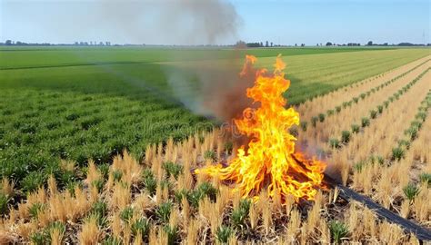 Burning Field Fire Flames Agriculture Crop Fire And Farm Disaster