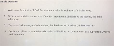 Solved Ample Questions 1 Write A Method That Will Find The