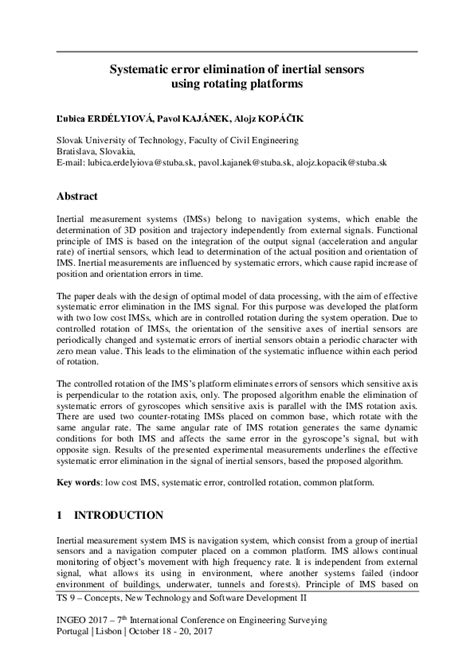 Pdf Systematic Error Elimination Of Inertial Sensors Using Rotating