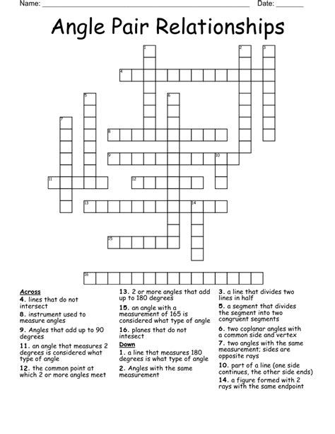 Angle Pair Relationships Crossword Wordmint