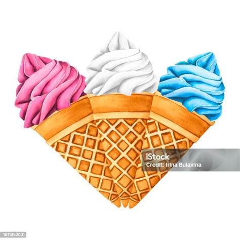 아이스크림을 설정합니다 달콤한 여름 디저트 다양한 맛의 젤라토 아이스크림 콘 및 아이스 캔디 수채화 그림 거리 냉동 패스트 푸드 엽서 디자인 인쇄 감기와 독감에 대한 스톡