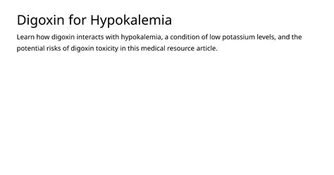 Digoxin For Hypokalemia Meds Is