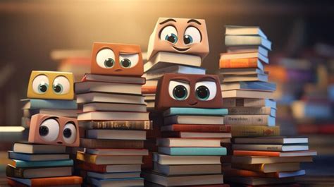 Premium Ai Image A Stack Of Books With Smiling Faces