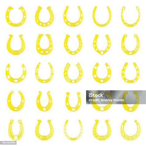 그래픽 및 웹 디자인에 대 한 흰색 바탕에 말 신발 골드 아이콘 설정 간단한 벡터 기호입니다 웹 사이트 버튼 또는 모바일 앱에 대 한 인터넷 개념 기호입니다 강철에 대한