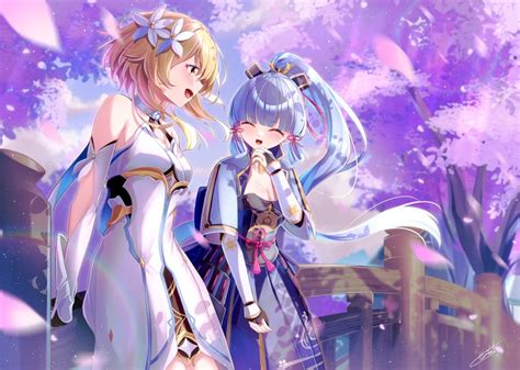 Lumine And Kamisato Ayaka Genshin Impact Drawn By Takemura Kou Danbooru
