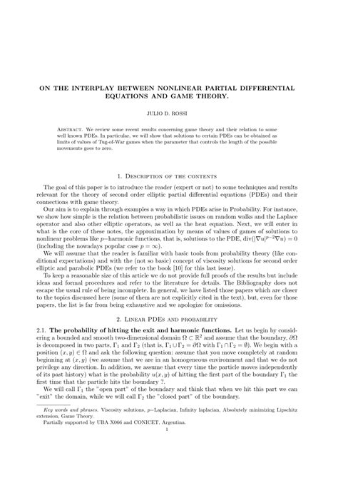 Pdf On The Interplay Between Nonlinear Partial Differential Equations And Game Theory