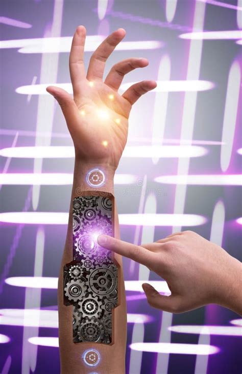 Robotic Hand Pressing Button In Futuristic Concept Stock Image Image Of Bionic Data 295633027