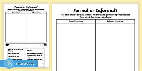 Formal And Informal Language Sorting Activity Teacher Made