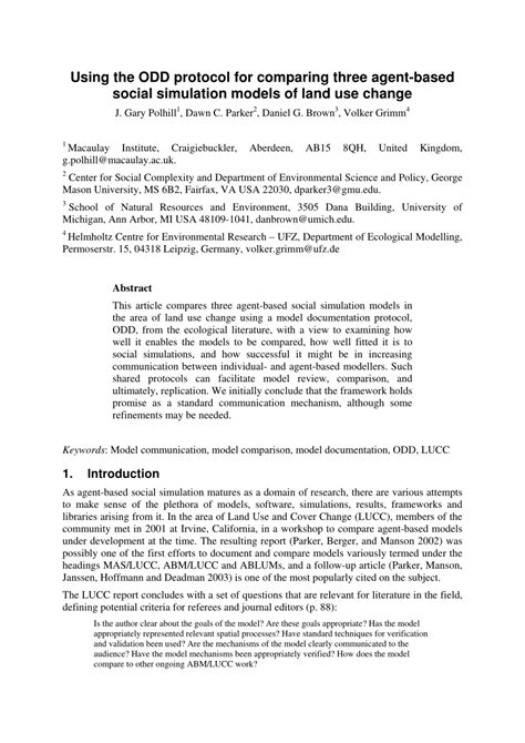 Pdf Using The Odd Protocol For Describing Three Agent Based Social Simulation Models Of Land