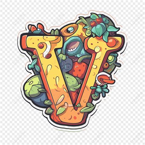 야채 클립 아트의 다채로운 만화 일러스트가있는 문자 V의 글자 벡터문자 T상표 Png 일러스트 무료 다운로드 Lovepik