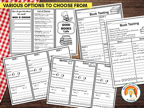 Book Tasting Menu Book Tasting Kit Book Tasting Recording Sheets