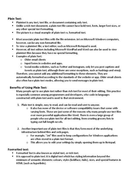 Text In Multimedia Plain Text Plaintext Is Any Text Text File Or Document Containing Only