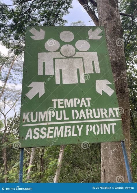 A Sign Of The Assembly Point At The Factory In Case Of A Hazard Stock