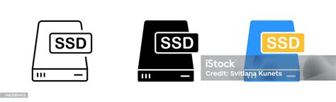Ssd 드라이브 아이콘을 설정합니다 저장 장치 데이터 속도 읽기 쓰기 진행 특성 가격 파일 시스템 메모리 기술 개념입니다 다른 스타일의 벡터 선 아이콘 계혈등에 대한 스톡
