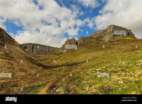 Towering Basalt Lava Cliffs Over Jurassic Sediments At The Quiraing The Scenic Ne Hiking Area