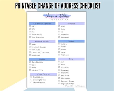 Change Of Address Checklist Digital Download Moving Checklist New Address Checklist Printable