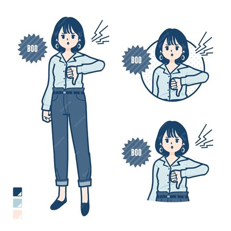 Premium Vector Young Woman In An Opencollared Shirt With Booing Images