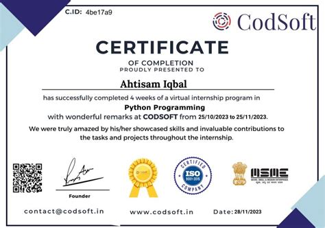 Ahtisam Iqbal On Linkedin Python Internshipcomplete Codsoftjourney