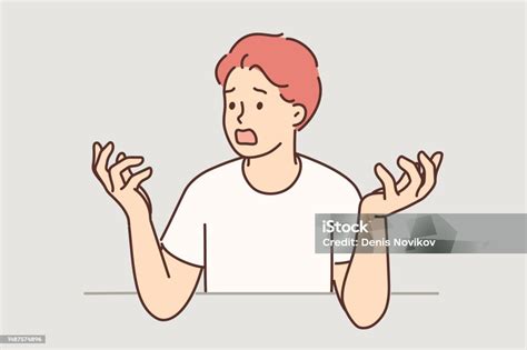 신경질적인 남자는 나쁜 소식을 듣고 손을 들고 입을 크게 벌리고 비명을 지르며 맹세한다 개념에 대한 스톡 벡터 아트 및 기타 이미지 개념 걱정하는 겁먹은 Istock