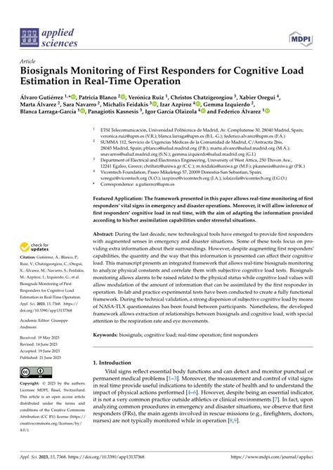 Pdf Biosignals Monitoring Of First Responders For Cognitive Load Estimation In Real Time Operation